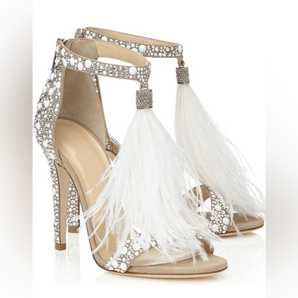 Azmodo | Shoes | Glamorous White Feather Embellished Stiletto Heels ...